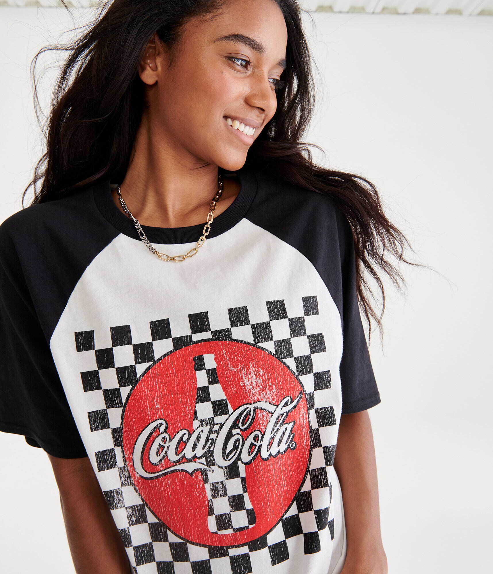 Coca-Cola® by Aeropostale Checker Logo Raglan Graphic Tee