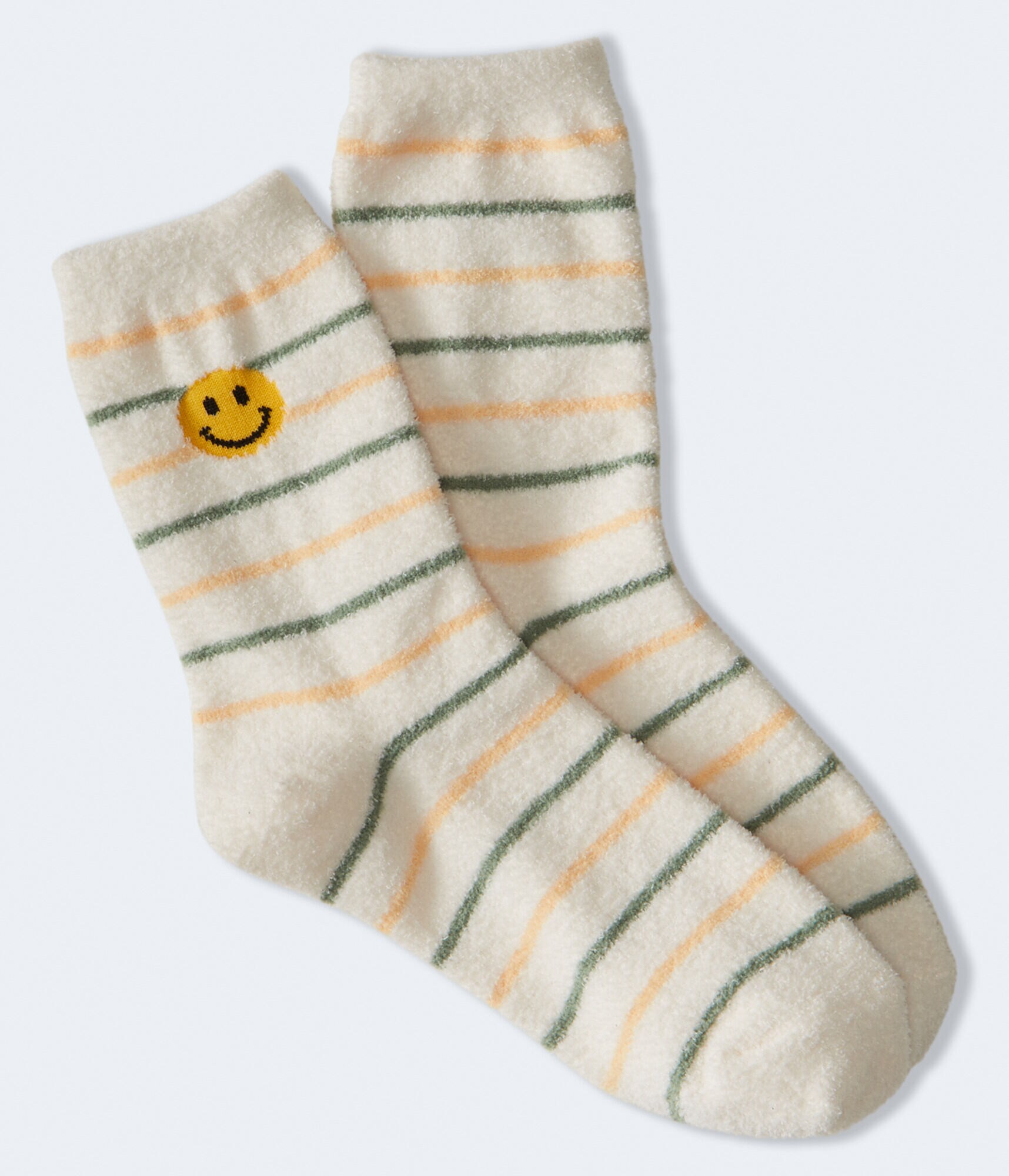 Smiley Stripes Fuzzy Crew Socks