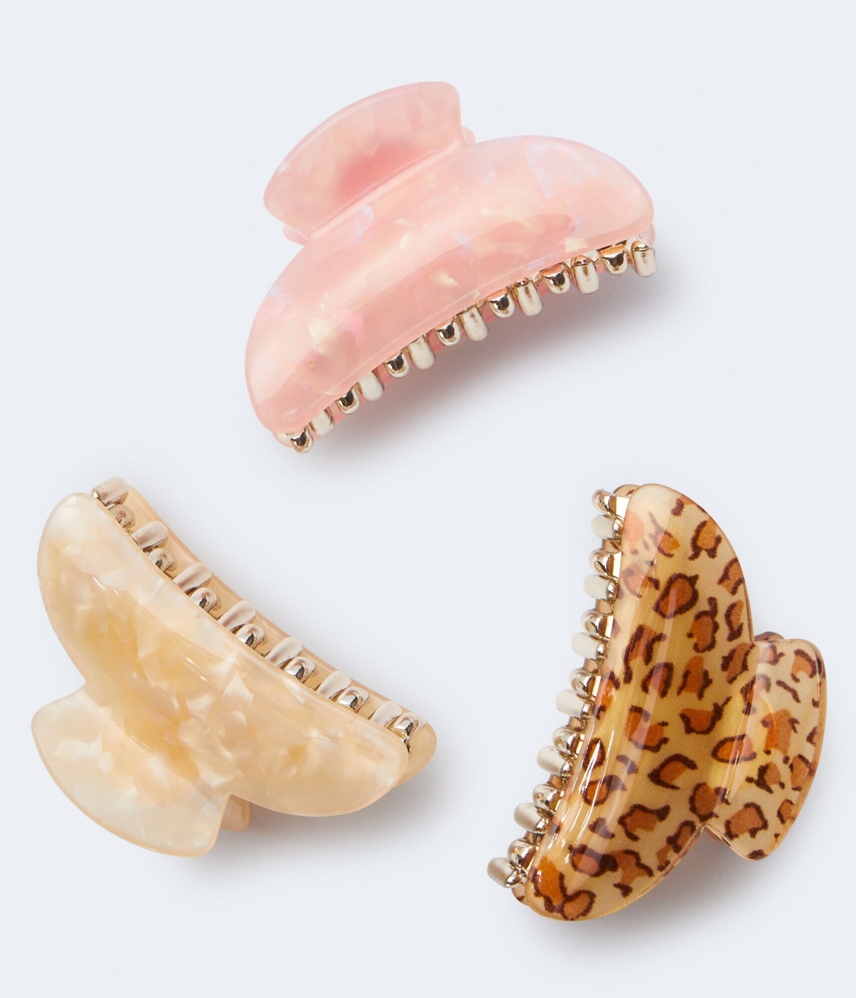 Marbled & Leopard Print Claw Hair Clip 3-Pack
