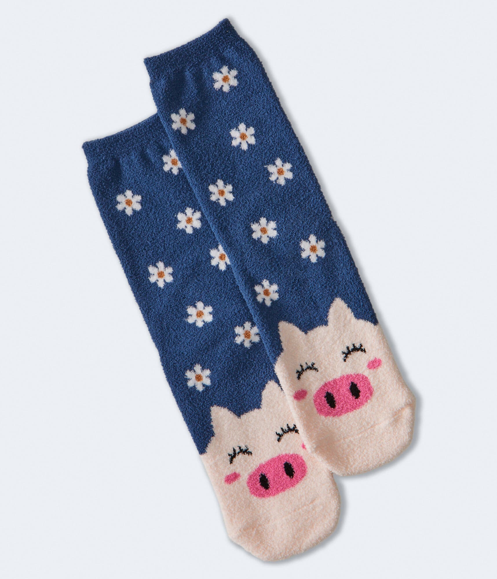 Pig Flowers Fuzzy Crew Socks