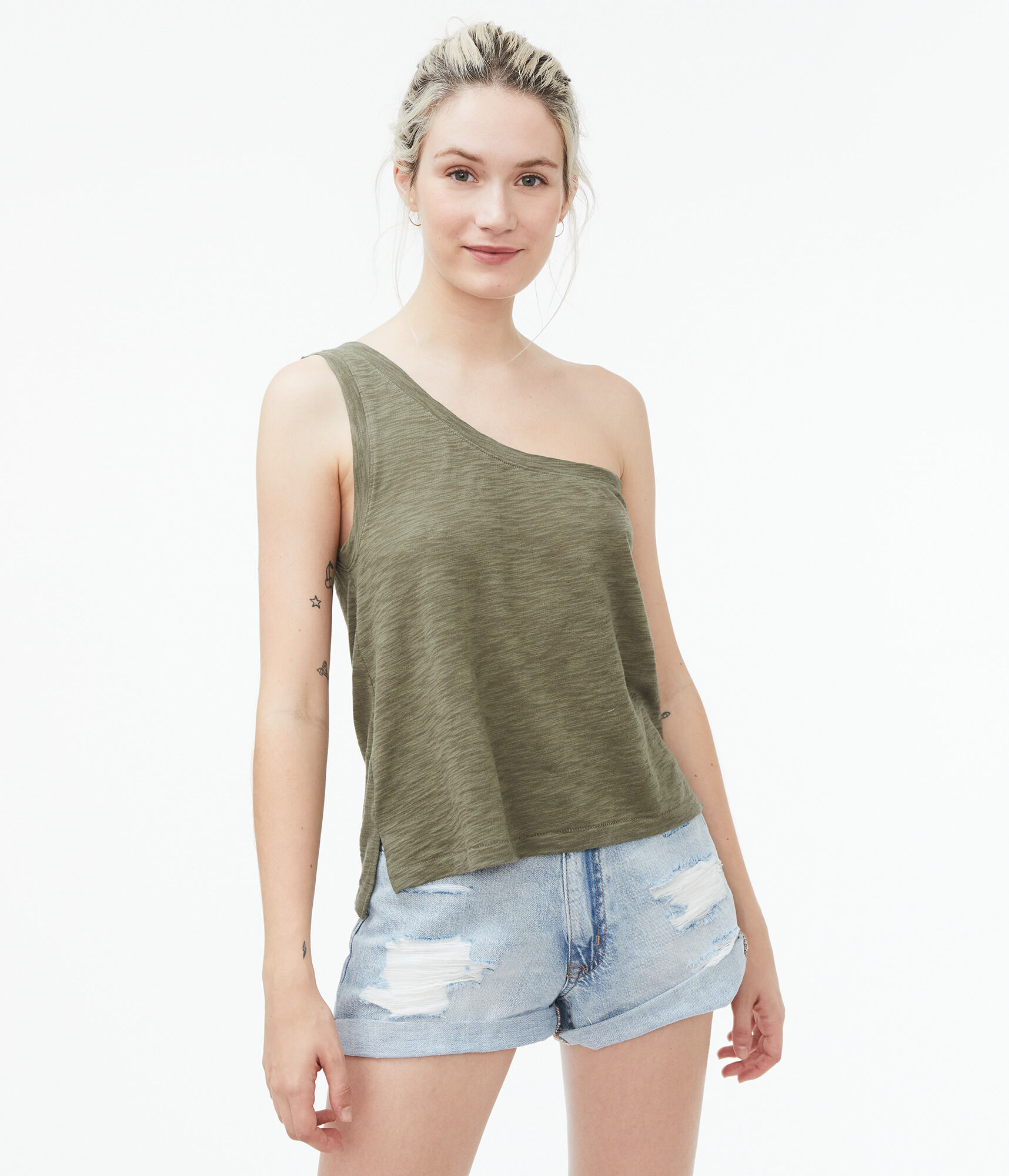 Slub One-Shoulder Cropped Muscle Tank