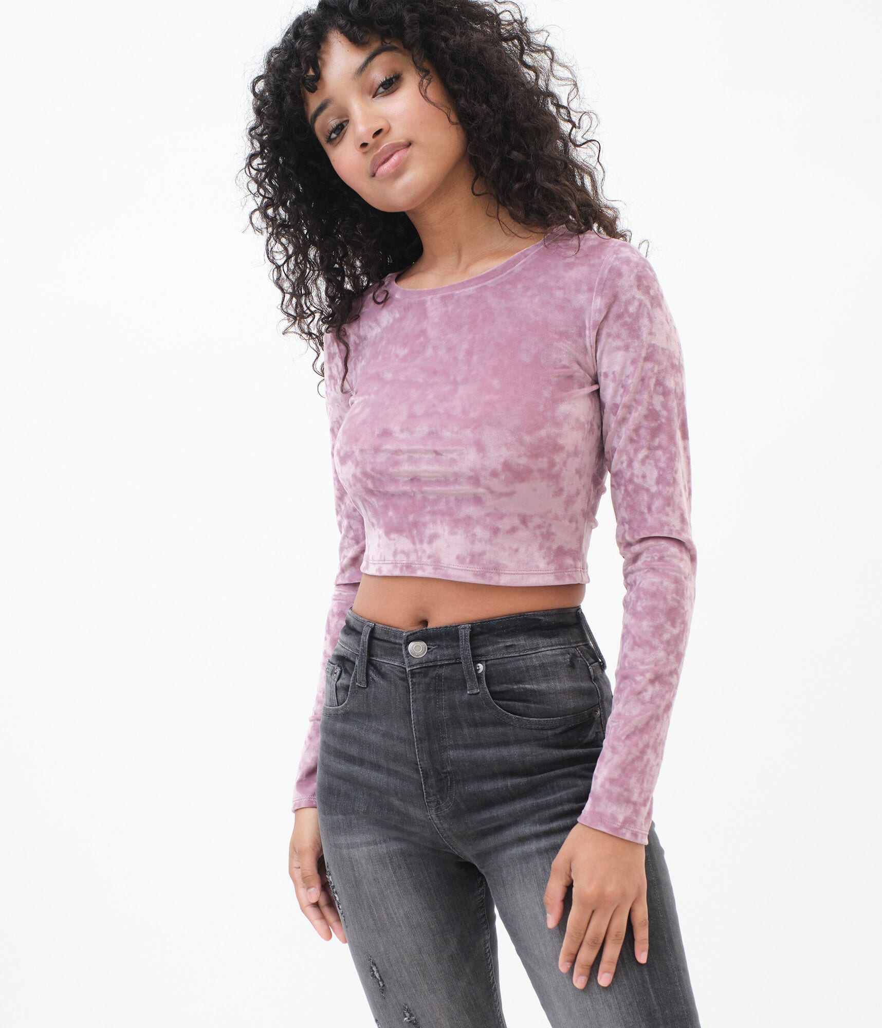 Long Sleeve Velvet Bodycon Crop Top