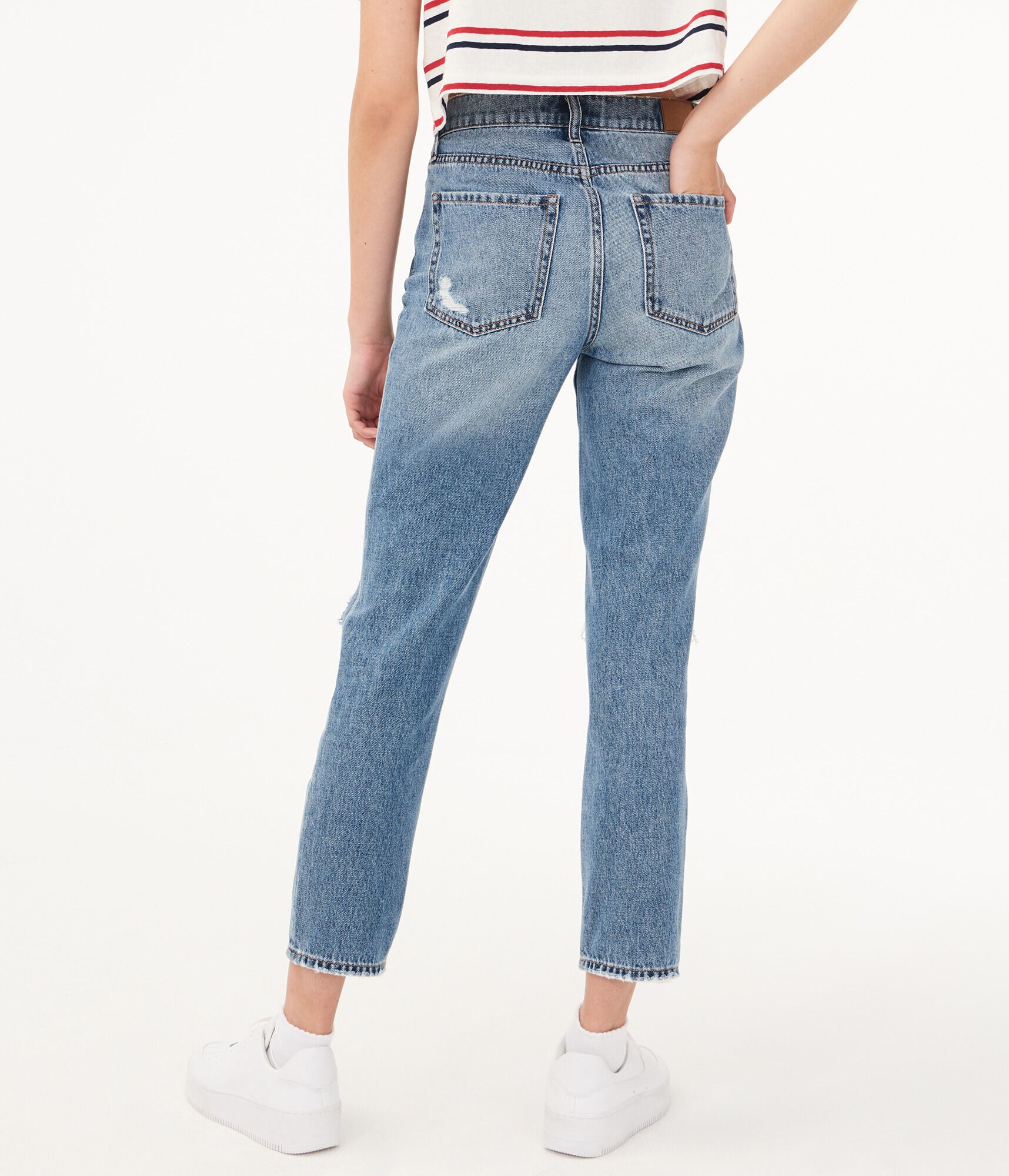 Real Denim High-Waisted Ankle Mom Jean