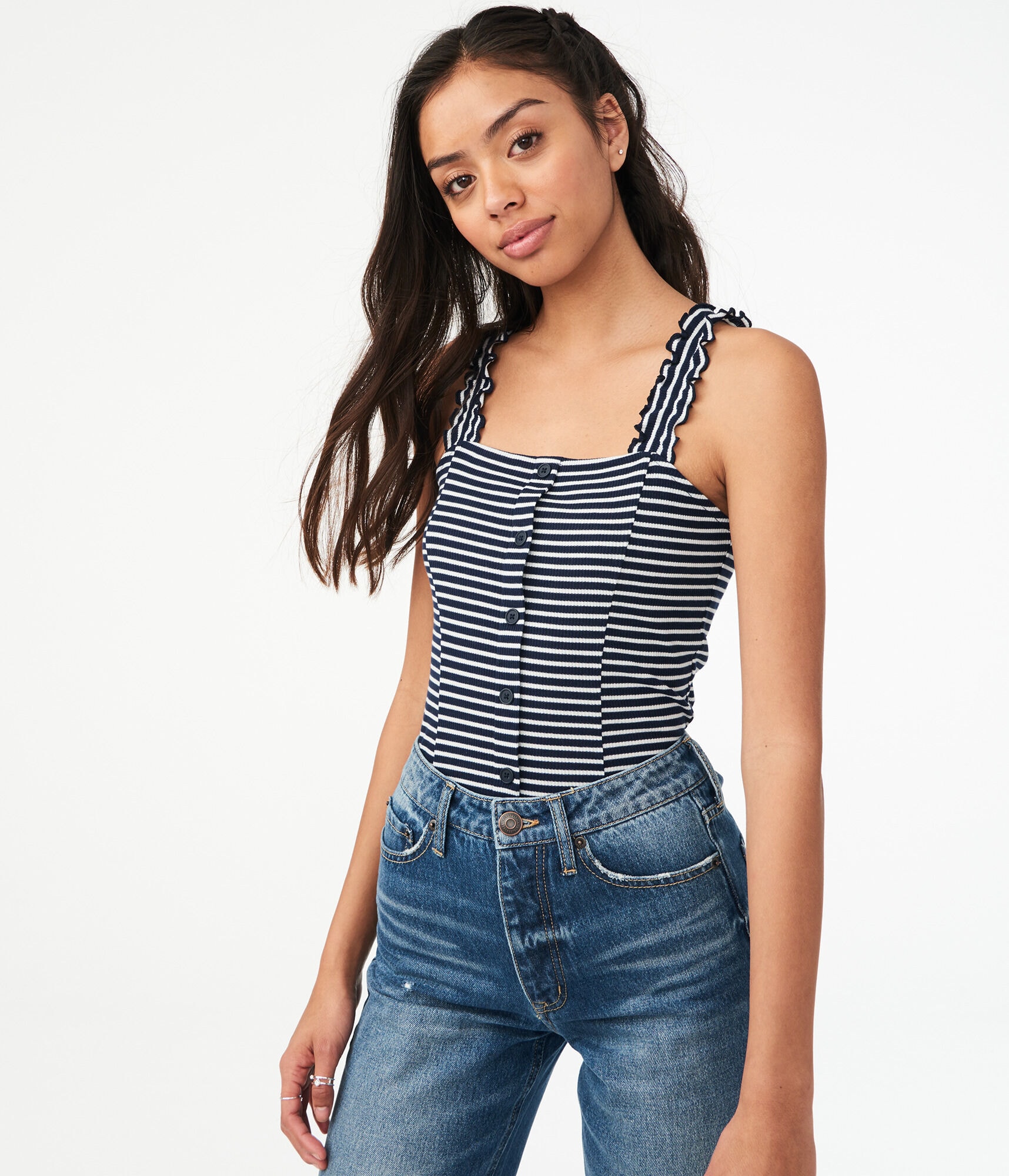 Seriously Soft Striped Ruffle-Strap Tank