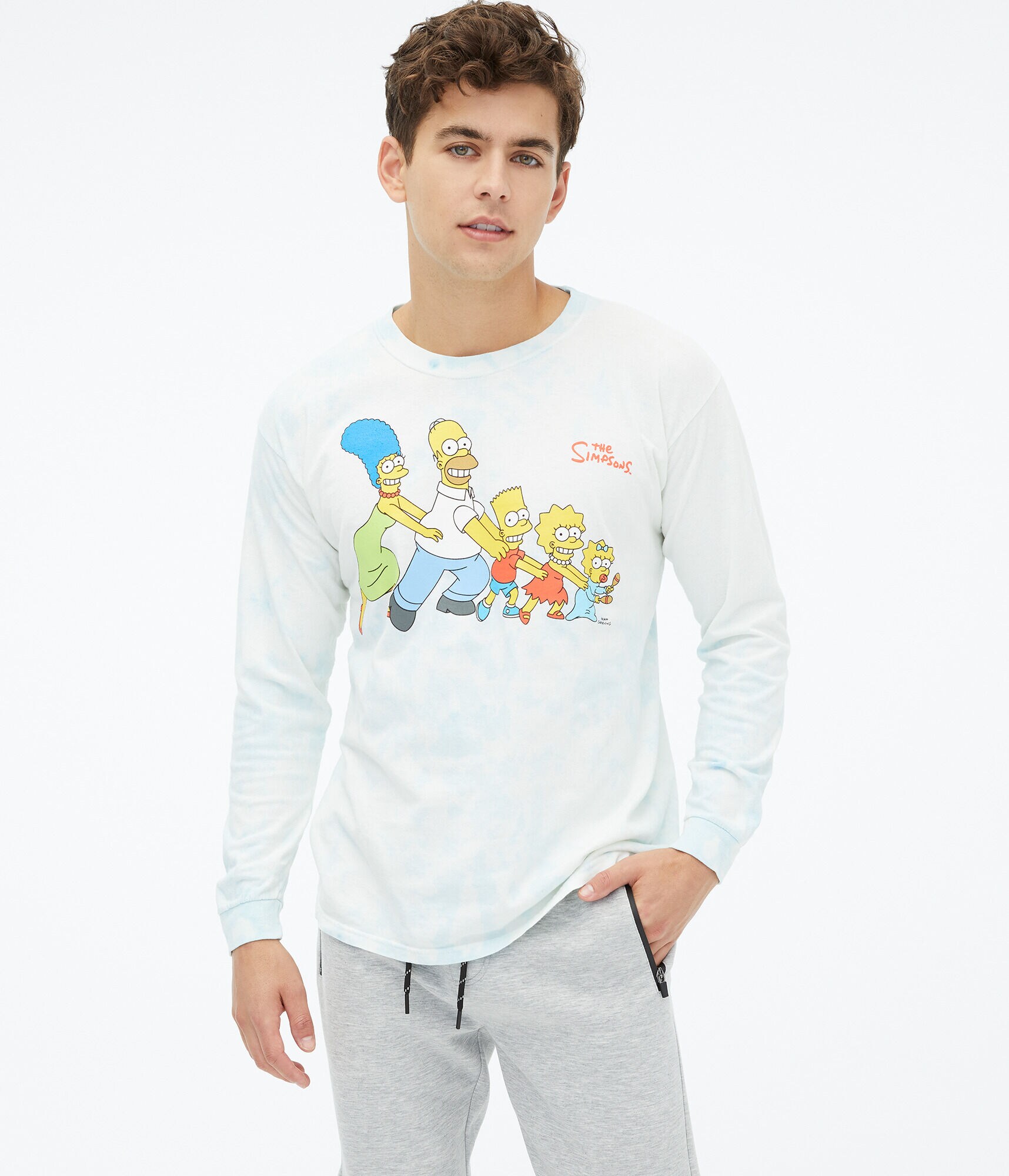 Long Sleeve The Simpsons Conga Line Tie-Dye Graphic Tee