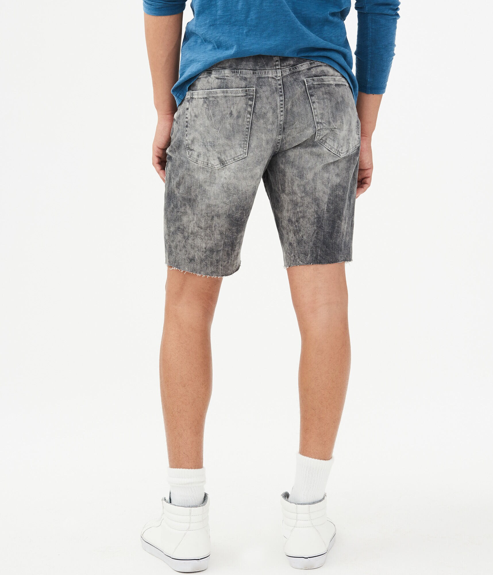 Grey Wash Destroyed Stretch Denim Cutoff Shorts