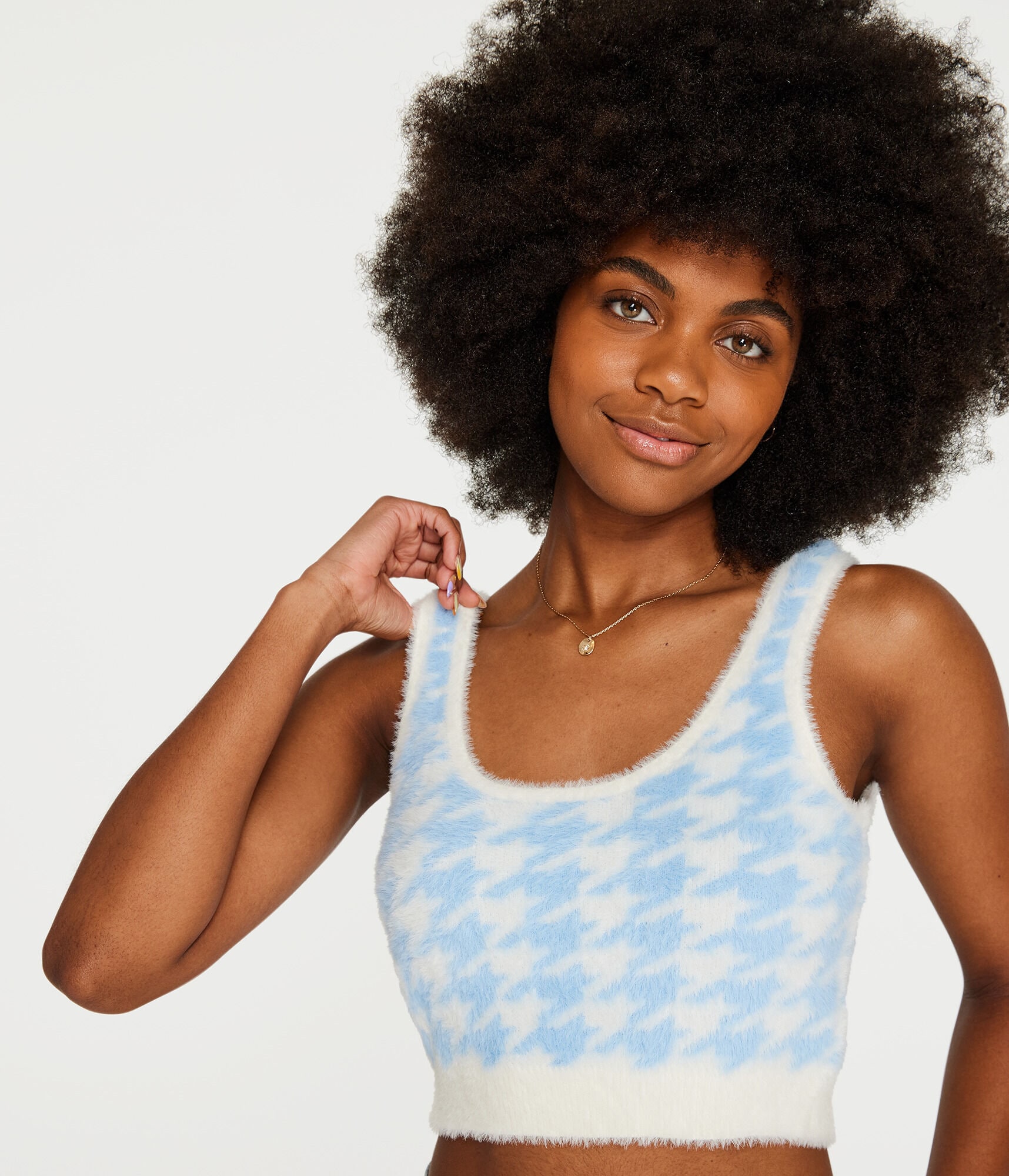 Fuzzy Houndstooth Cropped Tank