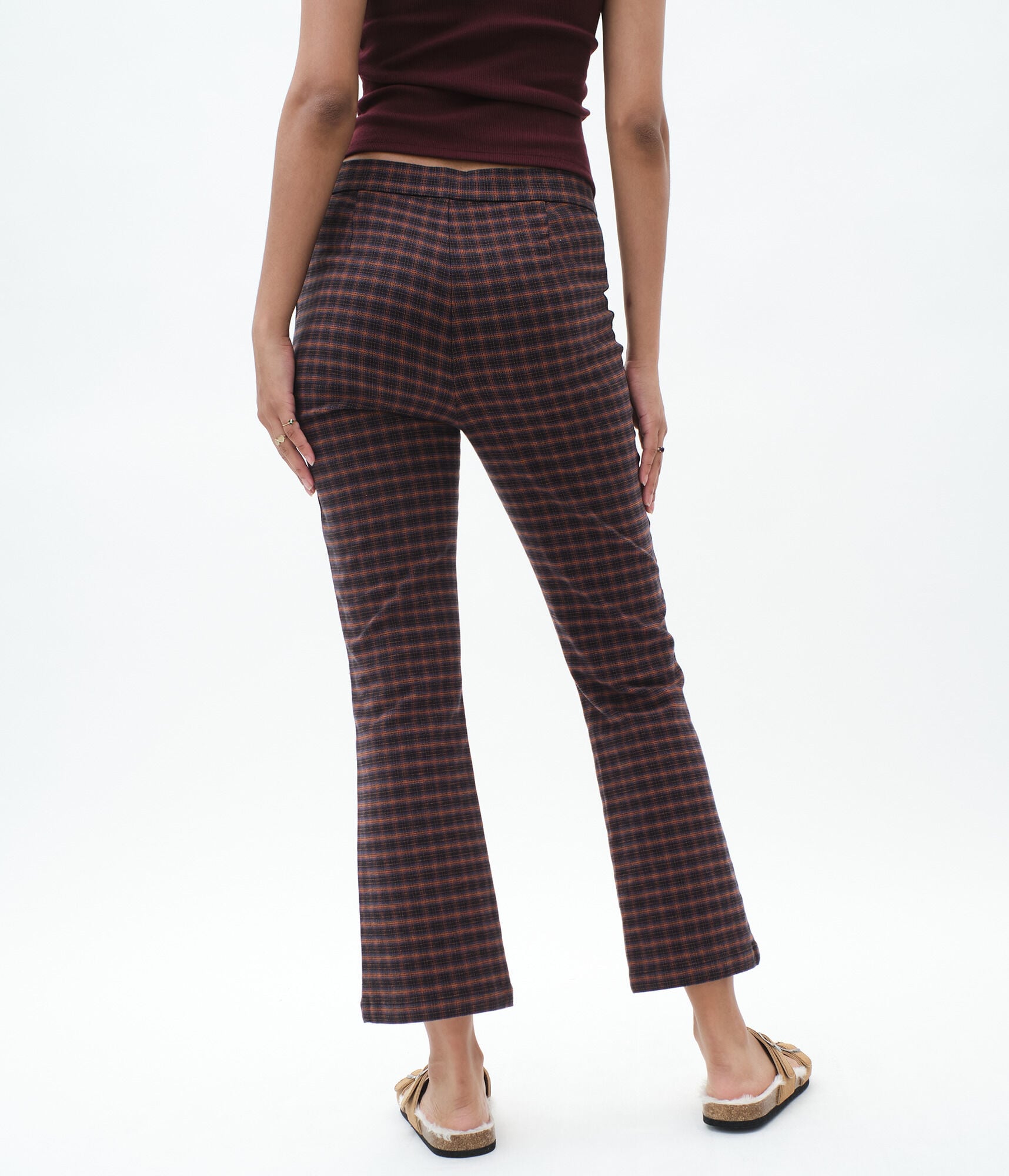 Plaid High-Waisted Kick Flare Pants