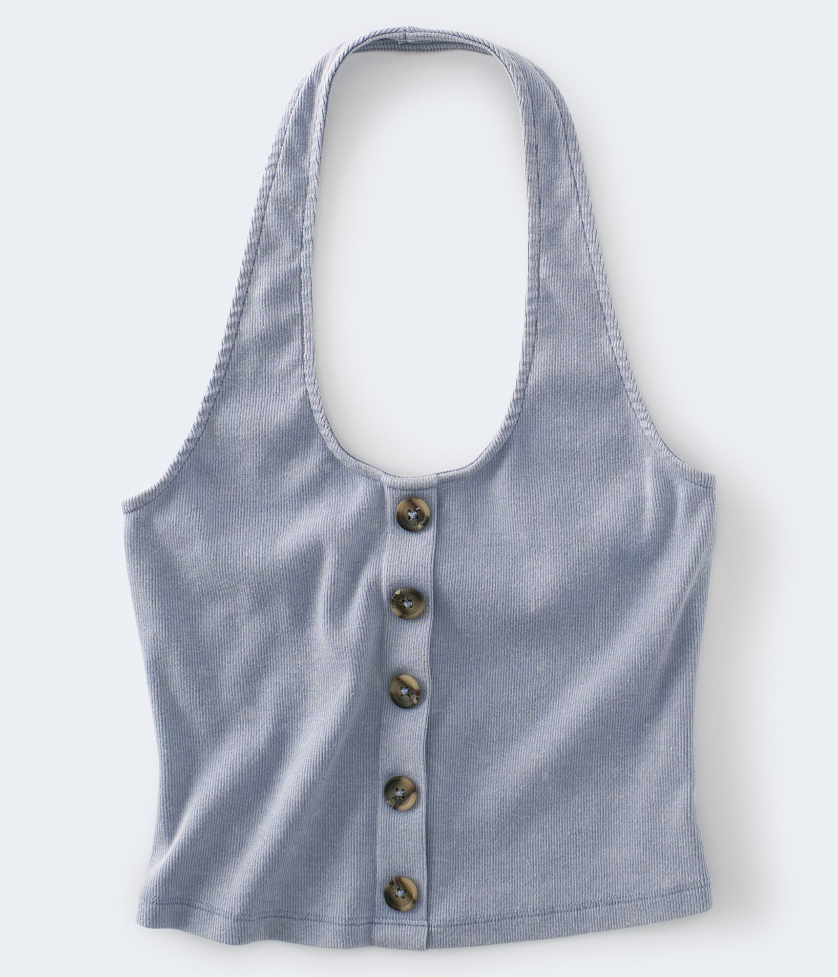 Ribbed Button-Front Cropped Halter