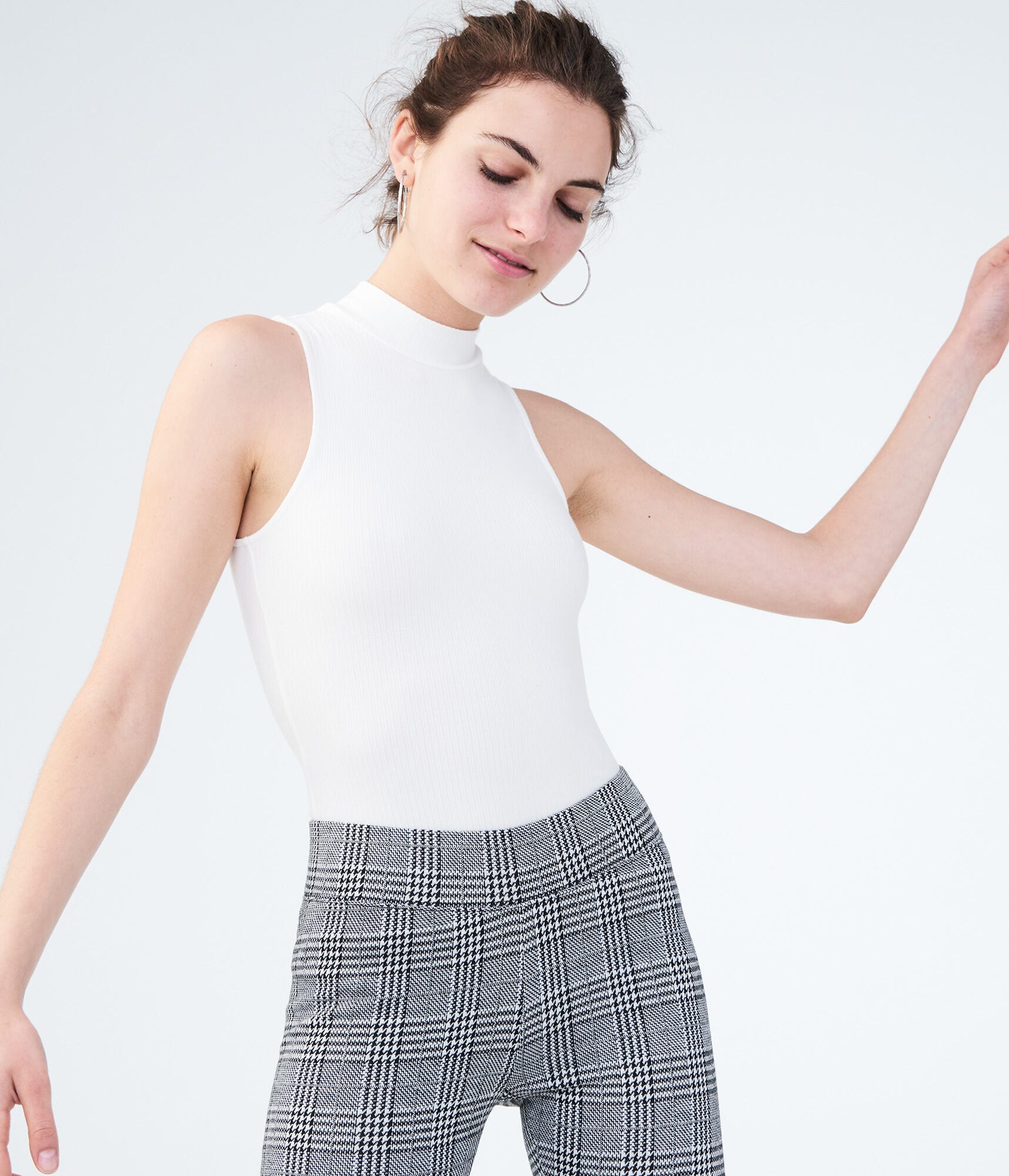 Solid Mock-Neck Ribbed Tank