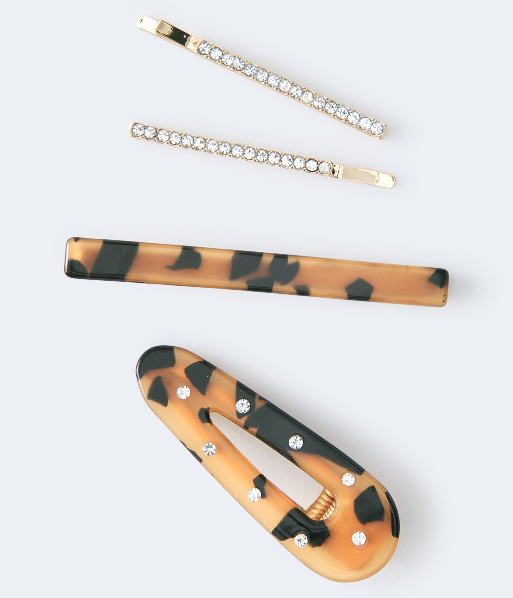 Tortoiseshell & Rhinestone Hair Clip 4-Pack