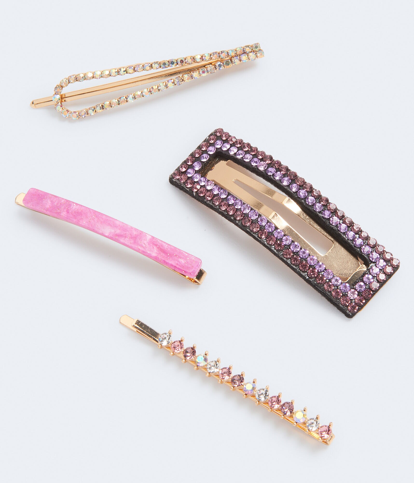 Pink Rhinestone Hair Clip 4-Pack