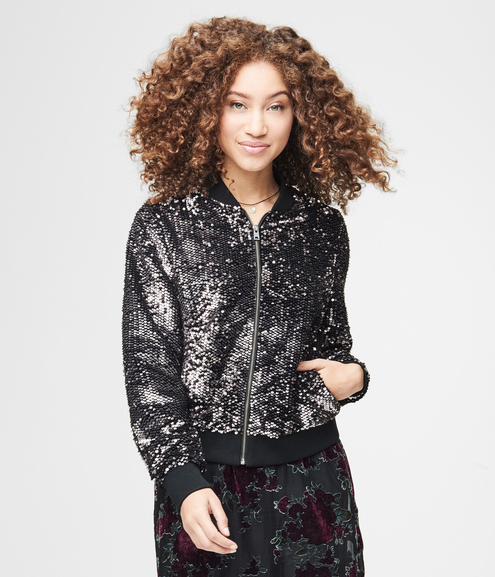 black sequin bomber jacket