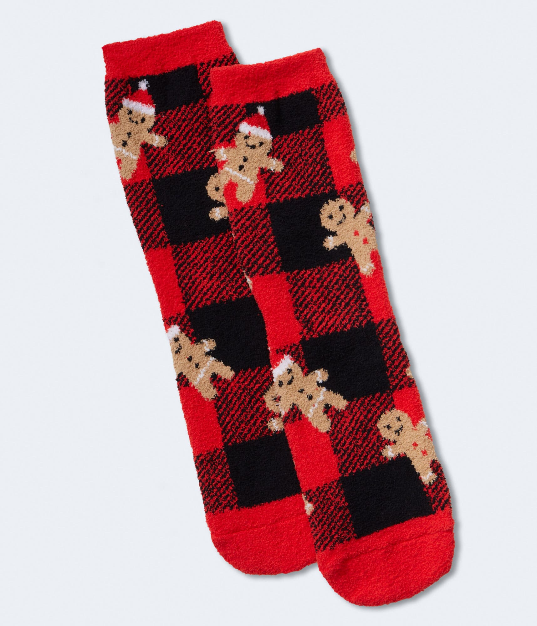 Buffalo Plaid Gingerbread Fuzzy Crew Socks