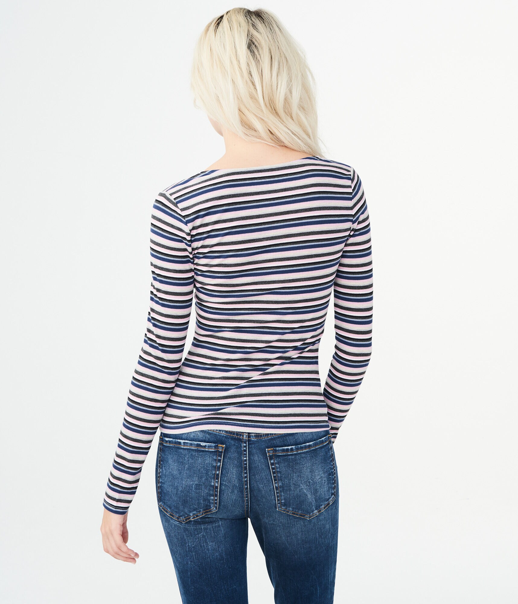 Long Sleeve Striped Sweetheart Bodycon Top